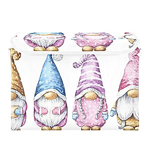 Kigai Storage Basket Watercolor Cute Gnomes Storage Boxes with Lids and Handle, Large Storage Cube Bin Collapsible for Shelves Closet Bedroom Living Room, 16.5x12.6x11.8 In