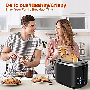 Toaster 2 Slice Best Rated Prime Stainless Steel 2 Slice Toasters Extra Wide Slot Toasters 7 Shade Settings Defrost/Begal/Cancel with Removable Crumb Tray for Bread, Waffles, Small Retro Evenly Quickly Toaster