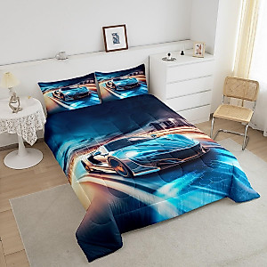 Erosebridal Sports Car Comforter Racing Speed Car Bedding Comforter Sets Race Car Twin Bedding Sets 2 Pieces for Kids Boys Teens Youth Bedroom Decor, 1 Comforter with 1 Pillowcase