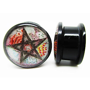 Pierced Republic Elemental Pentagram Ear Plugs - Acrylic Screw-On - 8 Sizes - *Pair* (0 Gauge (8mm))