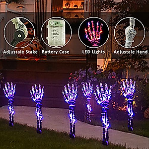 LitHome Lighted Skeleton Hands Halloween Stake Lights Outdoor, 8 Lighting Modes Purple String Lights Light Up Skull Hand Spooky Halloween Garden Stake for Pathway Walkway Garden Party
