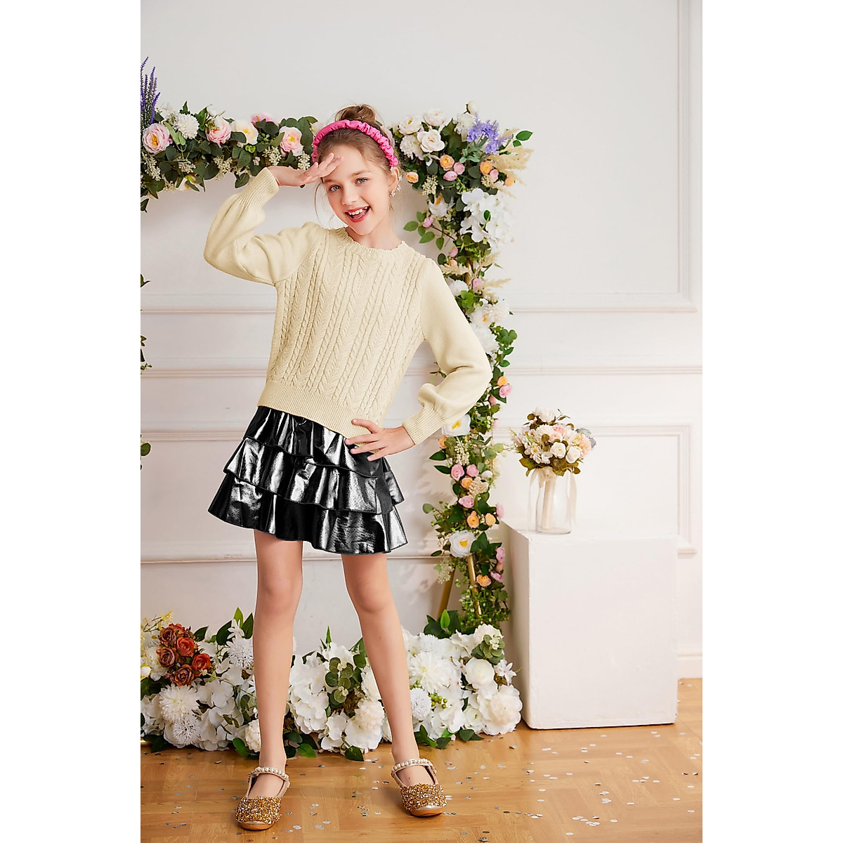 GRACE KARIN Sweater for Teen Girls 12-14 Crew Neck Pullover Apricot Sweaters Fall Winter