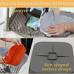 Chunyee 2 Pcs 8.5 in Air Fryer Silicone Liners, with Heat-Proof Gloves Silicone Air Fryer Liners, Easy to Clean Air Fryer Liners Silicone Square, Non-Stick Air Fryer Liners Reusable Fit 4 to 8 Qt