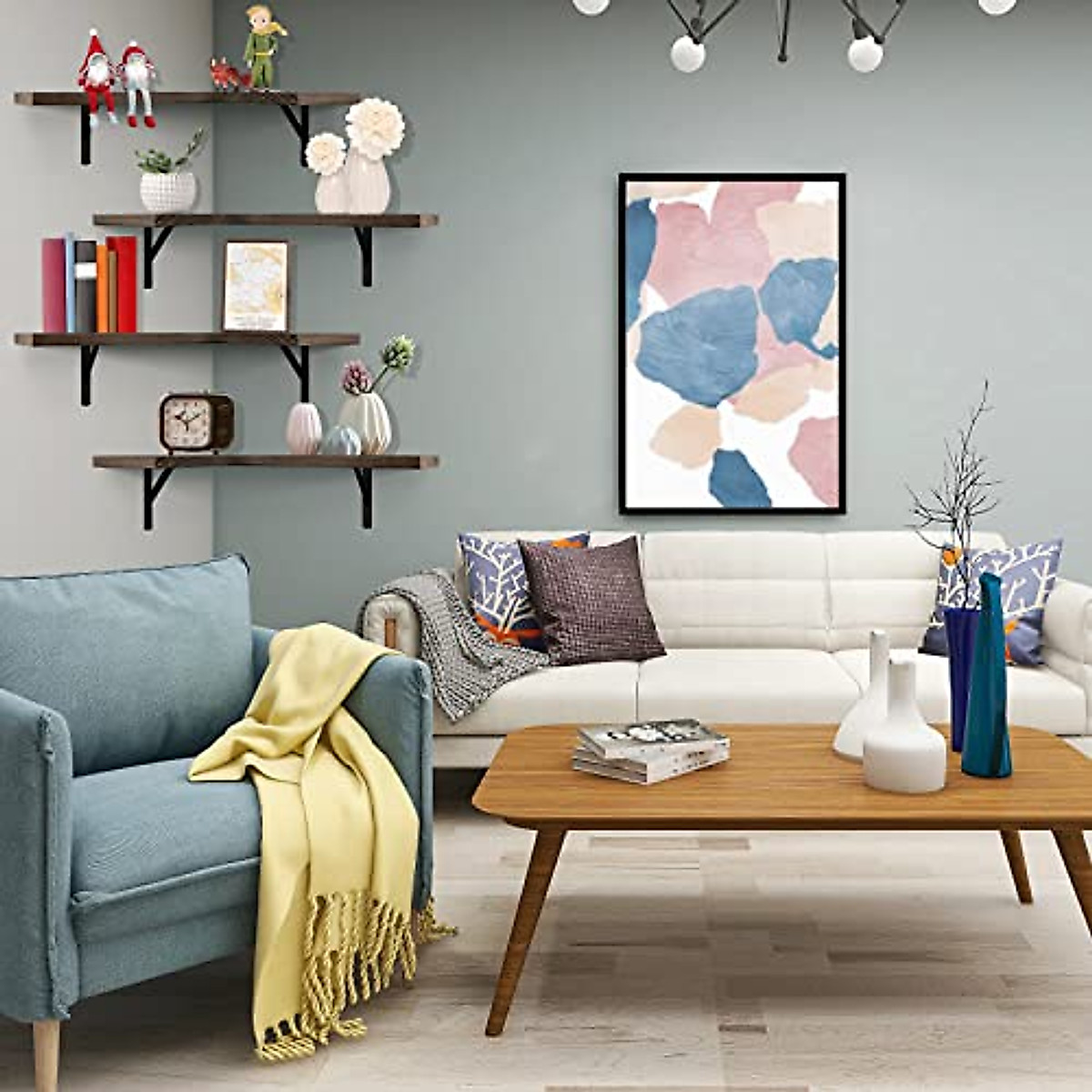 DADILL Floating Shelves, Wooden Wall Mounted Shelf, Rustic Corner Storage Shelves for Bathroom, Bedroom, Living Room, Office, Set of 4, Carbonized Brown