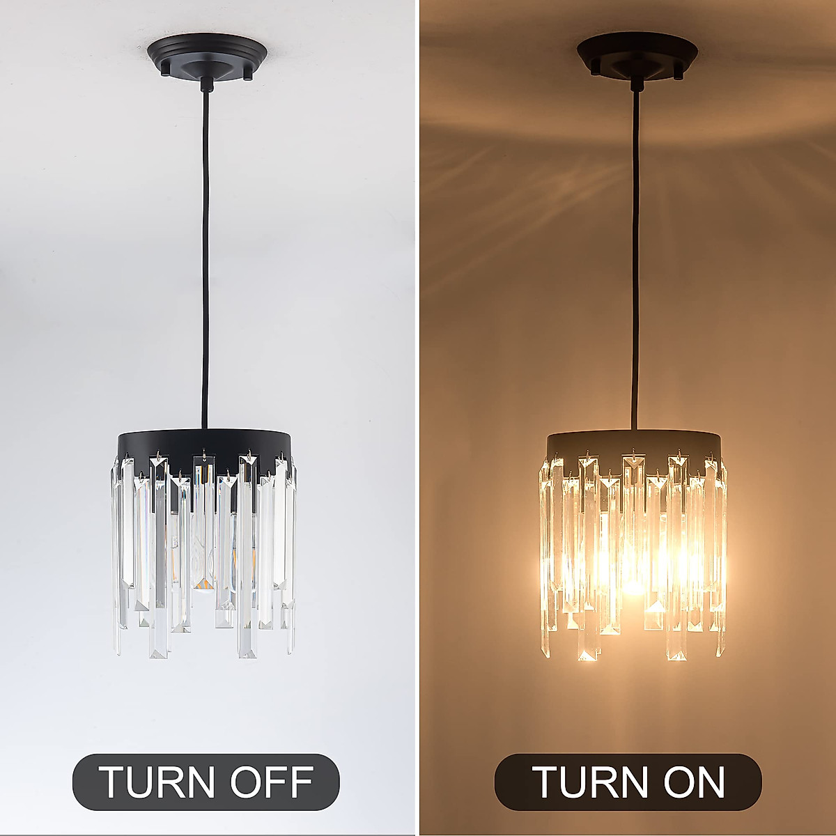 MAYNA Crystal Pendant Light, Modern Chandelier, Adjustable Height Hanging lamp, Black Pendant Lights for Kitchen Island Dining, Room,Living Room,Foyer,Hallway (1Pack)