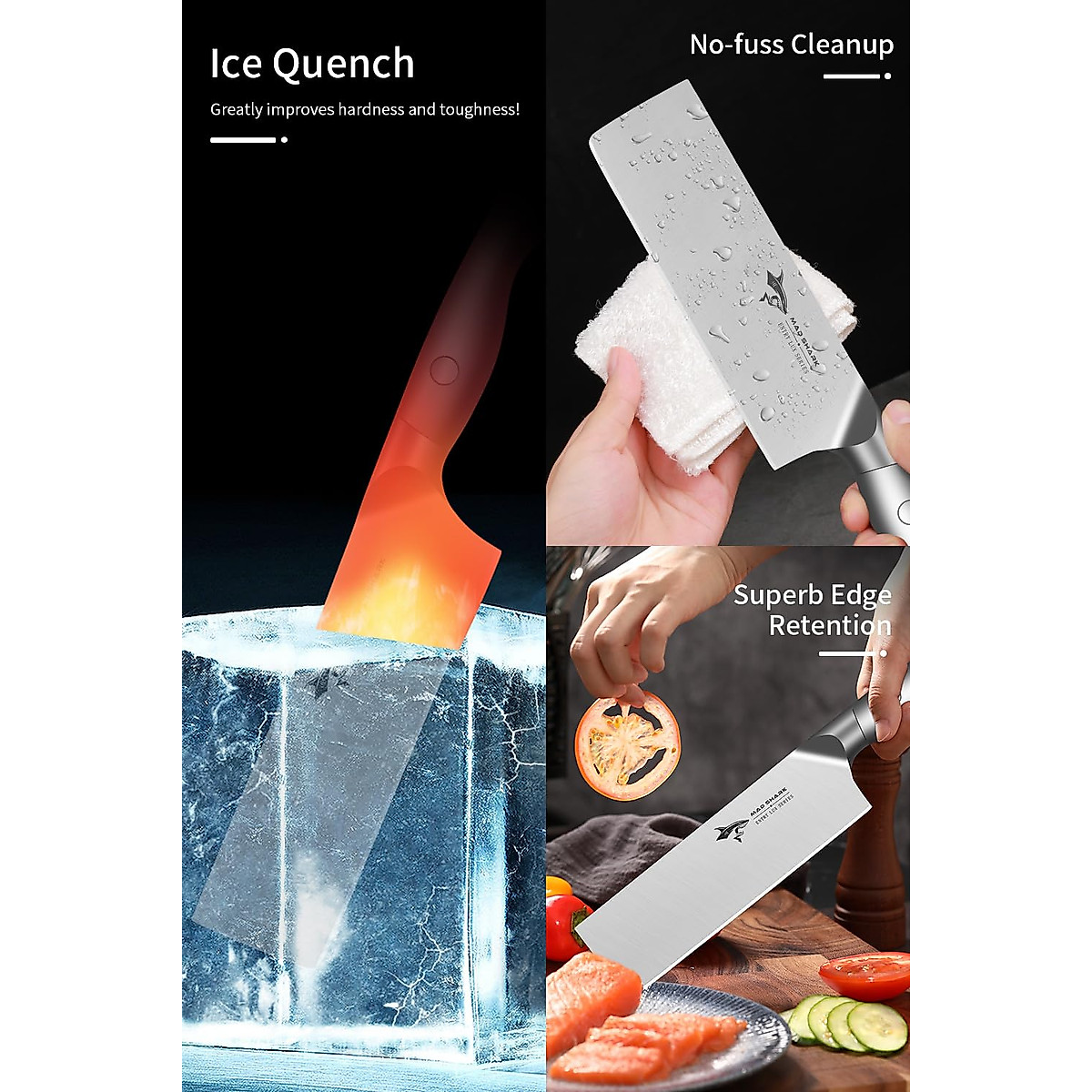 MAD SHARK Nakiri Vegetable Chef Knife 7 Inch, Razor Sharp Usuba Knife, Multipurpose Chopping Knife with Precision and Beauty, for Home and Kitchen