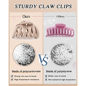 4 Pieces 3.5'' Large Octopus Claw Clips for Thick Long Hair, Big Hair Clips for Women, Strong Hold Hair Claw Clips, Matte Non-slip Jaw Hair Clips (Neutral Color)