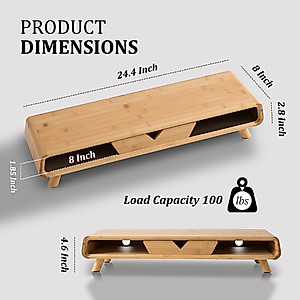 Homerays Bamboo Monitor Stand Riser, No Assembly Required Exquisite Monitor Stand with Drawer, Ergonomic Height Wood Monitor Stand