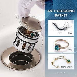 REGALMIX Vessel Sink Drain, Bathroom Faucet Vessel Sink Pop Up Drain Stopper Without Overflow Brushed Nickel, Built-in Anti-Clogging Strainer,Fits Standard American Drain Hole1-1/2 to 1-3/4",R085B-BN