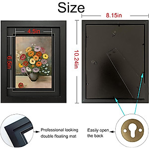 LUCKYLIFE 5x7 Picture Frame Black Wood with Double Black Mat for Tabletop or Wall, Set of 2