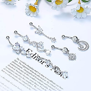 HANPABUM 6Pcs 14G Belly Button Rings Dangle for Women Surgical Steel Navel Rings Body Piercing Jewelry