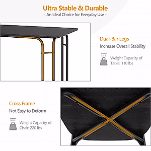 Giantex 5 PCS Dining Table Set 4 Person, Modern Kitchen Table and 4 Chairs, Wooden Top and Metal Legs, Home Dining Room Breakfast Furniture Rectangular Table, Black