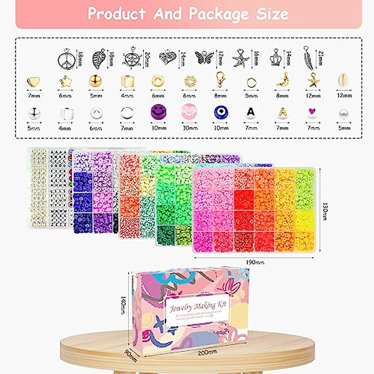 Velavior 15,000 pcs Clay Beads Bracelet Making Kit, 96 Colors Polymer Heishi Beads for Jewelry Making Kit 6mm Flat Round Beads with Letter Beads Charms Elastic Strings for Girls Preppy Craft Necklace