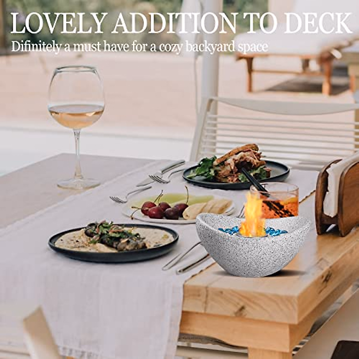 Table Top Fire Pit Bowl – Concret Tabletop Fire Bowl for Indoor and Outdoor, Portable Personal Fireplace Rubbing Alcohol for Patio Coffee Table Decor