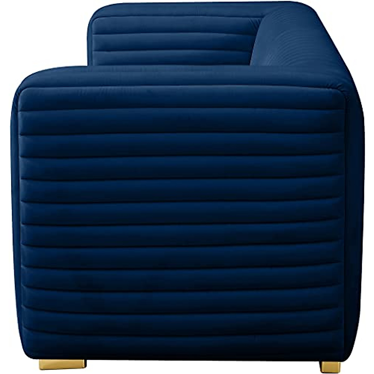 Meridian Furniture 640Navy-L Ravish Collection Modern | Contemporary Velvet Upholstered Loveseat with Deep Channel Tufting + Both Gold & Chrome Legs Included