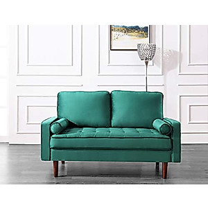 Container Furniture Direct Womble Modern Velvet Upholstered Living Room Diamond Tufted Chesterfield Loveseat with Gleaming Nailheads, Pine Green