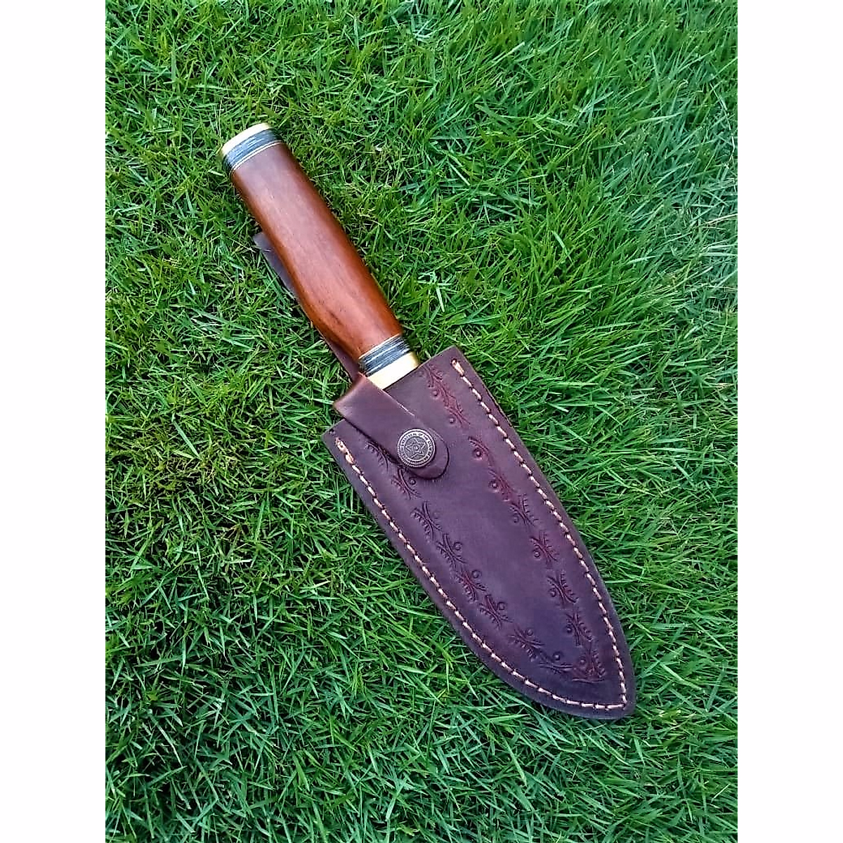Damascus Steel Knife, Bowie Hunting Knife, Fixed Blade skinning Knife Exotic wood handle 10 inches
