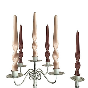 PAMELIFE Spiral Taper Candles - Set of 6 Twisted Candle 9.5 Inch Tall for Home Decoration Holiday Wedding Party(Brown)