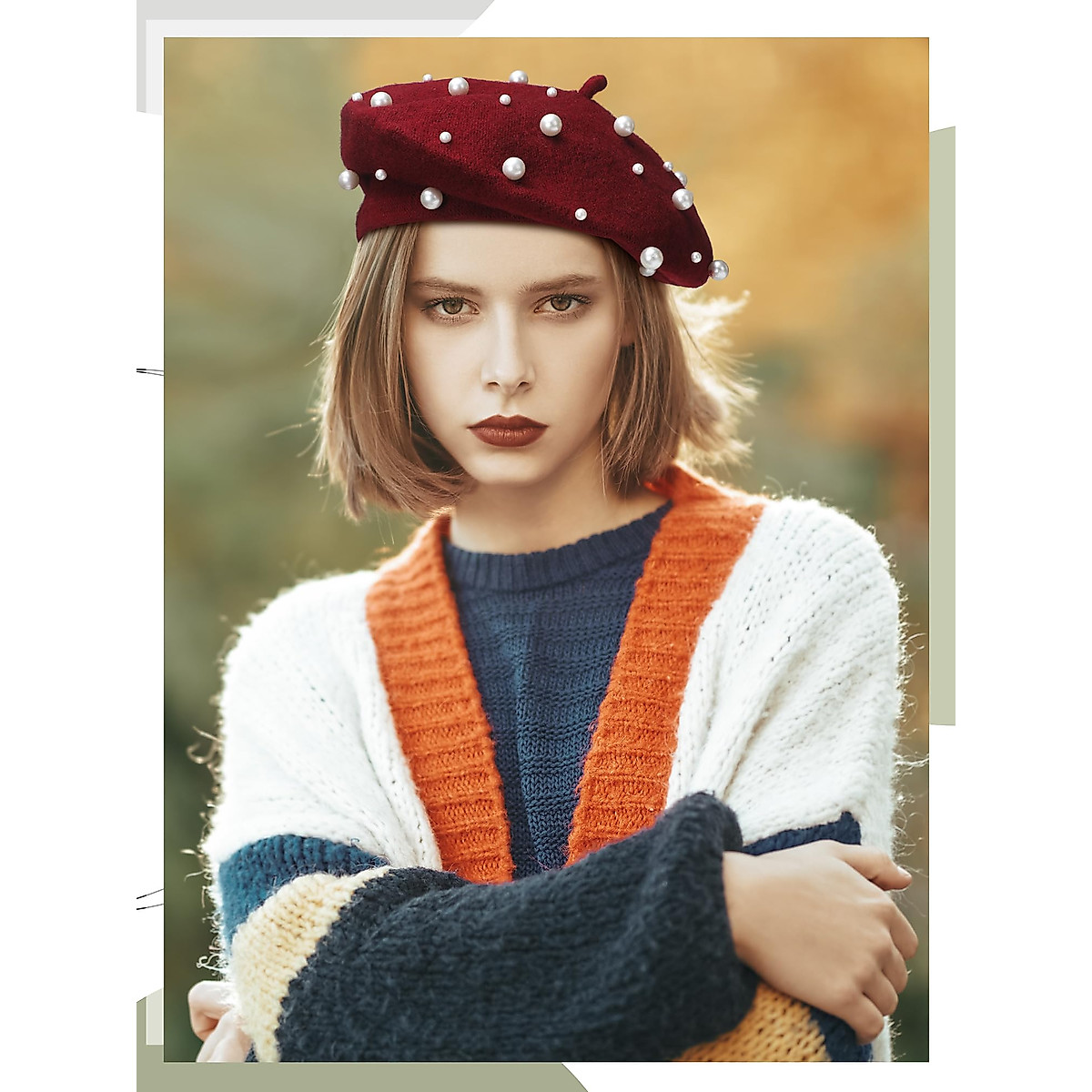 Vabean Wool Berets Pearl Beaded Beret Cap Beanie French Beret Hats for Women Sweet Elegant Starry Pearl Hat(Chic Color,6 Pcs)