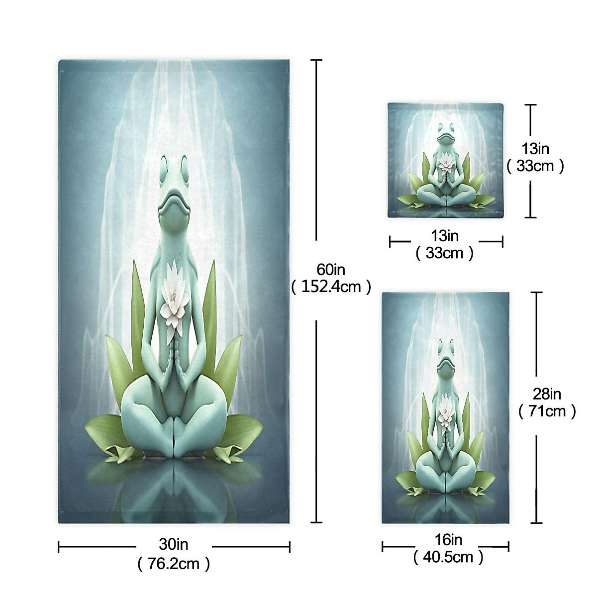 Flradish Yoga Frog Towels 3 Pack Bath Towels for Bathroom Set Soft Cotton Highly Absorbent Lightweight & Quickdry Towel Set 1 Bath Towel,1 Hand Towel,1 Washclothe