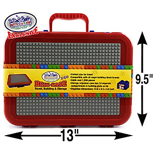 Matty's Toy Stop Brik-Kase 2-GO 13" Travel, Building, Storage & Organizer Container Case with Building Plate Lid (Holds Approx 1,500pcs) - Compatible With All Major Brands (Blue, Red & Gray)
