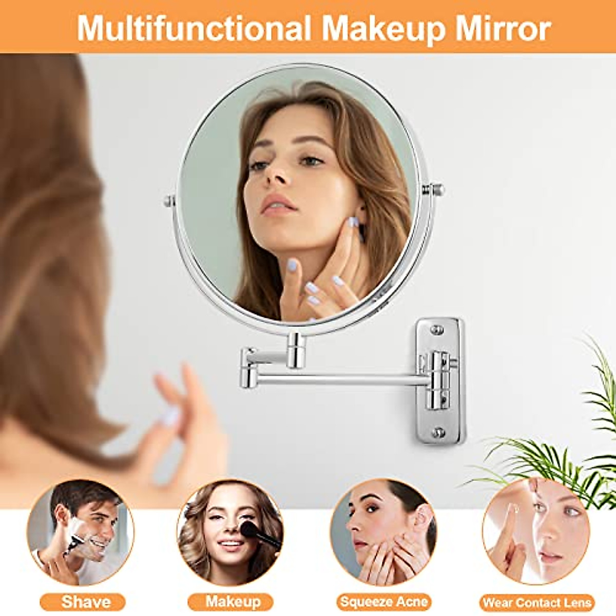 FFowcye 9" Magnifying Wall Mount Makeup Vanity Mirror,1x/7x Double-Side Makeup Mirror with Magnification,Swivel Extendable Shaving Face Mirror for Bathroom, Wall Mirror for Chrome…