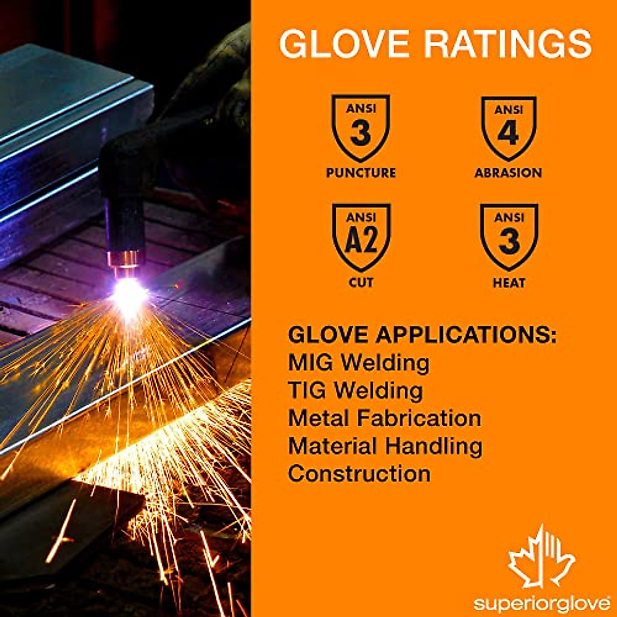 Superior 370GFKLL Precision Arc Goatskin Leather TIG Welding Glove with Kevlar Lining, Work, Large (Pack of 1 Pair)
