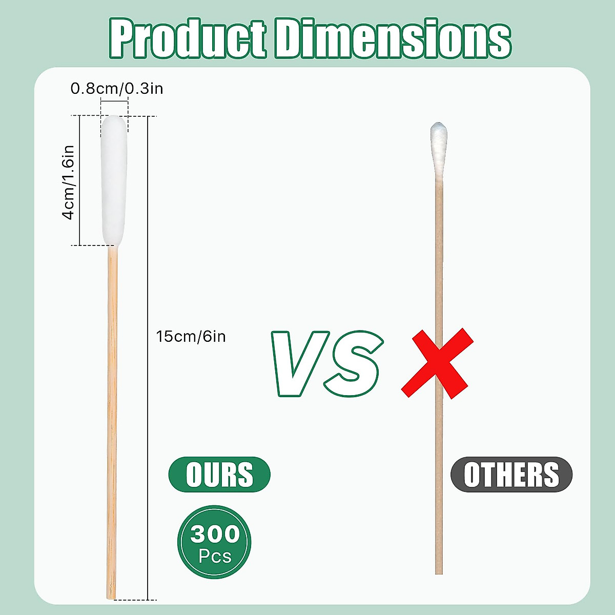 Akamino 300 PCS Dog Qtips, 6 Inch Cotton Swabs for Dogs and Cats, Pet Cotton Ear Buds for Dog Ear Care, Long Bamboo Cotton Sticks for Dog Ear Cleaning Solution