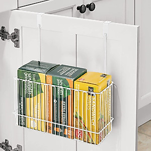 mDesign Metal Over Cabinet Kitchen Storage Organizer Holder or Basket - Hang Over Cabinet Doors in Kitchen/Pantry - Holds Bakeware, Cookbook, Cleaning Supplies - Steel Wire - White