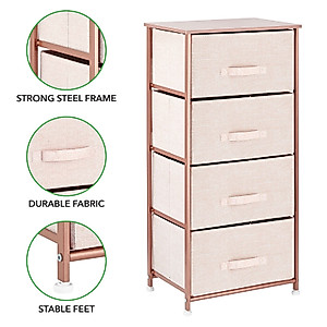 mDesign Tall Dresser Storage Tower Stand with 4 Removable Fabric Drawers - Steel Frame, Wood Top Organizer for Bedroom, Entryway, Closet - Lido Collection - Light Pink/Rose Gold