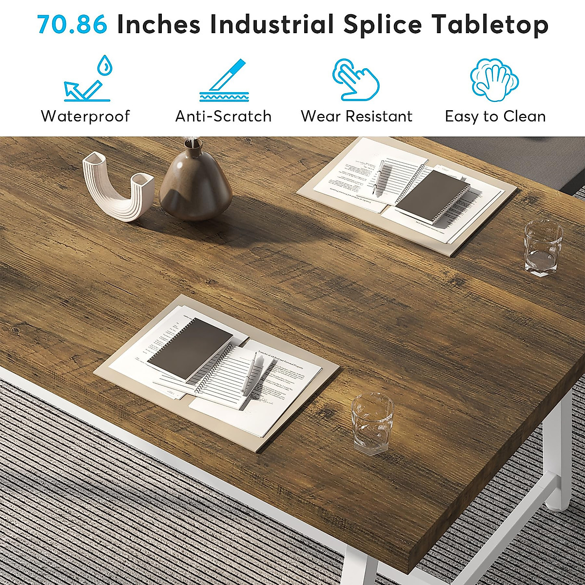 Tribesigns 6FT Rectangle Conference Table, 70.87L x 33.46W x 29.92H Inches Meeting Table for Conference Room, Vintage Wood Office Executive Desk with Strong Metal Frame for 6 People (Oak)