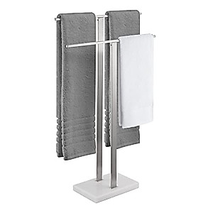 KES Standing Towel Rack 2-Tier Towel Rack Stand with Marble Base for Bathroom Floor, Upgrade Steady Design, SUS 304 Stainless Steel Brushed Finish, BTH217-2