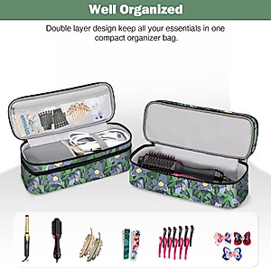 SITHON Double-Layer Travel Carrying Case for Shark FlexStyle/SmoothStyle, Water Resistant Storage Organizer Bag for Airwrap Styler, Also for Revlon One-Step Hair Dryer (Bag Only) (Blue Floral)