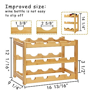 BAMEOS Bamboo Wine Rack, 3 Tier Natural Wine Rack Freestanding Floor Display Storage Shelf countertop Wine Holder for Kitchen, Bar, Pantry, Wine Cellar, Basement,Study，Maroon (16.85 L x 9.25W x 12H)