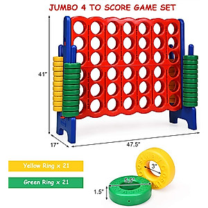 COSTWAY Jumbo 4-to-Score Giant Game Set, 4 in A Row for Kids and Adults, 3.5FT Tall Indoor & Outdoor Game Set with 42 Jumbo Rings & Quick-Release Slider, Perfect for Holiday Party & Family Game