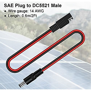 iGreely SAE Plug to DC 5.5mm x 2.1mm Male Cables with SAE Polarity Reverse and DC 8mm Adapter for Automotive RV Solar Panel 14AWG 2ft/60cm