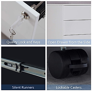 Majnesvon 3 Drawer Mobile File Cabinet with Lock Steel File Cabinet for Legal/Letter/A4/F4 Size, Fully Assembled Include Wheels, Home/Office Design, White+metal