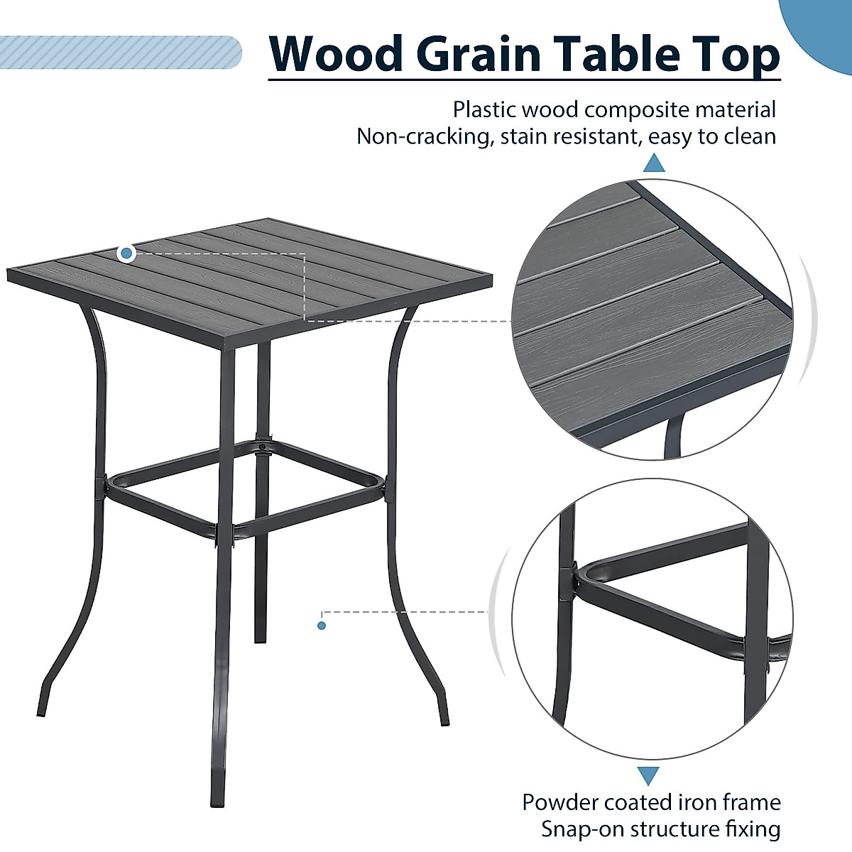 JOIVI 3 Piece Patio Bar Set, Outdoor Wicker Counter Height Bar Stools and Wood Top Table Set for 2 People, Bar Height Table Bistro Set with 2 Bar Chairs and Cushions for Backyard, Balcony