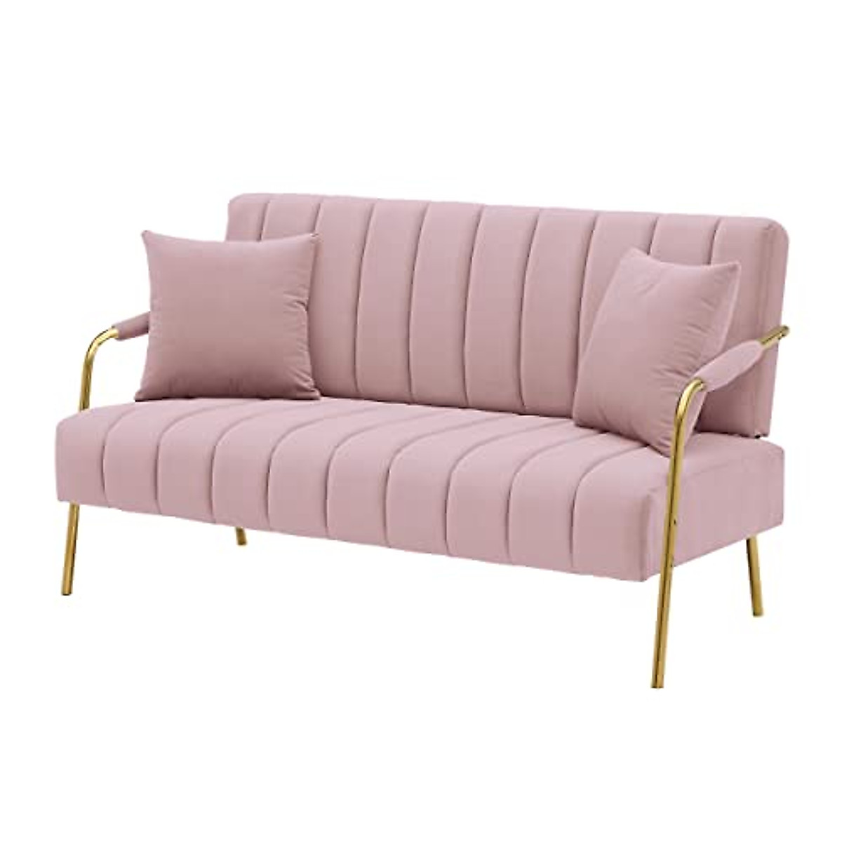 Velvet Upholstery Loveseat Tufted Futon Sofa,Australian Cashmere Fabric Accent 2-Seat Sofá Couch with Metal Legs&Throw Pillows for Living Room/Bedroom/Apartment/Office/Studio/Compact Space