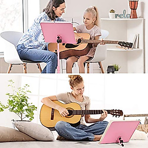 CAHAYA Sheet Music Stand & Tabletop Music Stand Solid Back with Carrying Bag for Books Notes Laptop Tablet Pink CY0194