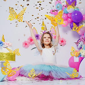 Yeaqee 48 Pcs Large Butterfly Party Decoration 3D Butterflies Wall Decor Set 2 Sizes 3 Styles Large Stickers for Birthday Baby Shower Nursery Bedroom Wedding Decor Cutouts (Gold)