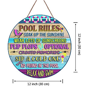 Summer Pool Decorations Outdoor Pool Rules Slogan Wood Garden Decor Round Pool Signs Summer Garden Wood Hanging Swim Or Float Wall Decor Enjoy The Sunshine Yard Plaque for Home Patio Pool Area 12 inch