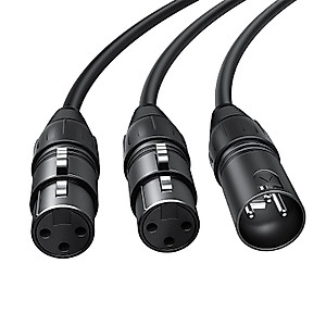 CableCreation [2-Pack XLR Male to Dual XLR Female Y Splitter 3Pin Balanced Microphone Cable, 0.3 Meter/Black