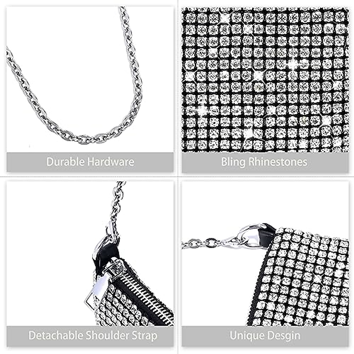 NEWROGENG Mini Purse Rhinestone Evening Bag, Sparkly Party Purses for Women Evening Small Crossbody Bag Handbag