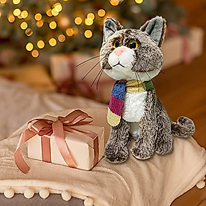 WEWINYTQ Cuddly Deluxe Cat Plush Toy, Soft Kitten Stuffed Animal Kitty Doll Toy Gifts for Kids Children’s Day, Birthday, Valentine, Christmas White and Brown –10 inch