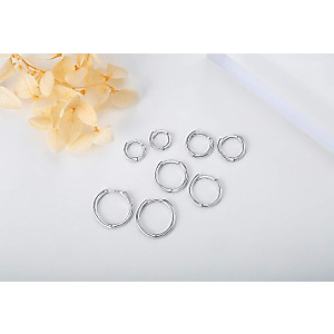 925 Sterling Silver Small Hoop Earrings - 14K White Gold Plated Silver Hoop Earrings | Tiny Endless Huggie Hoop Earring Cartilage Earrings for Women Men(3 pairs 6mm)