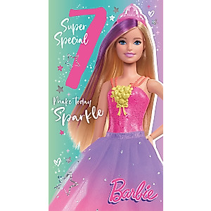 Danilo Promotions Limited Barbie Age 7 Birthday Card, Official Barbie Age 7 Birthday Card, Happy Birthday Age 7 Barbie Card,Multi,9 x 5 inch