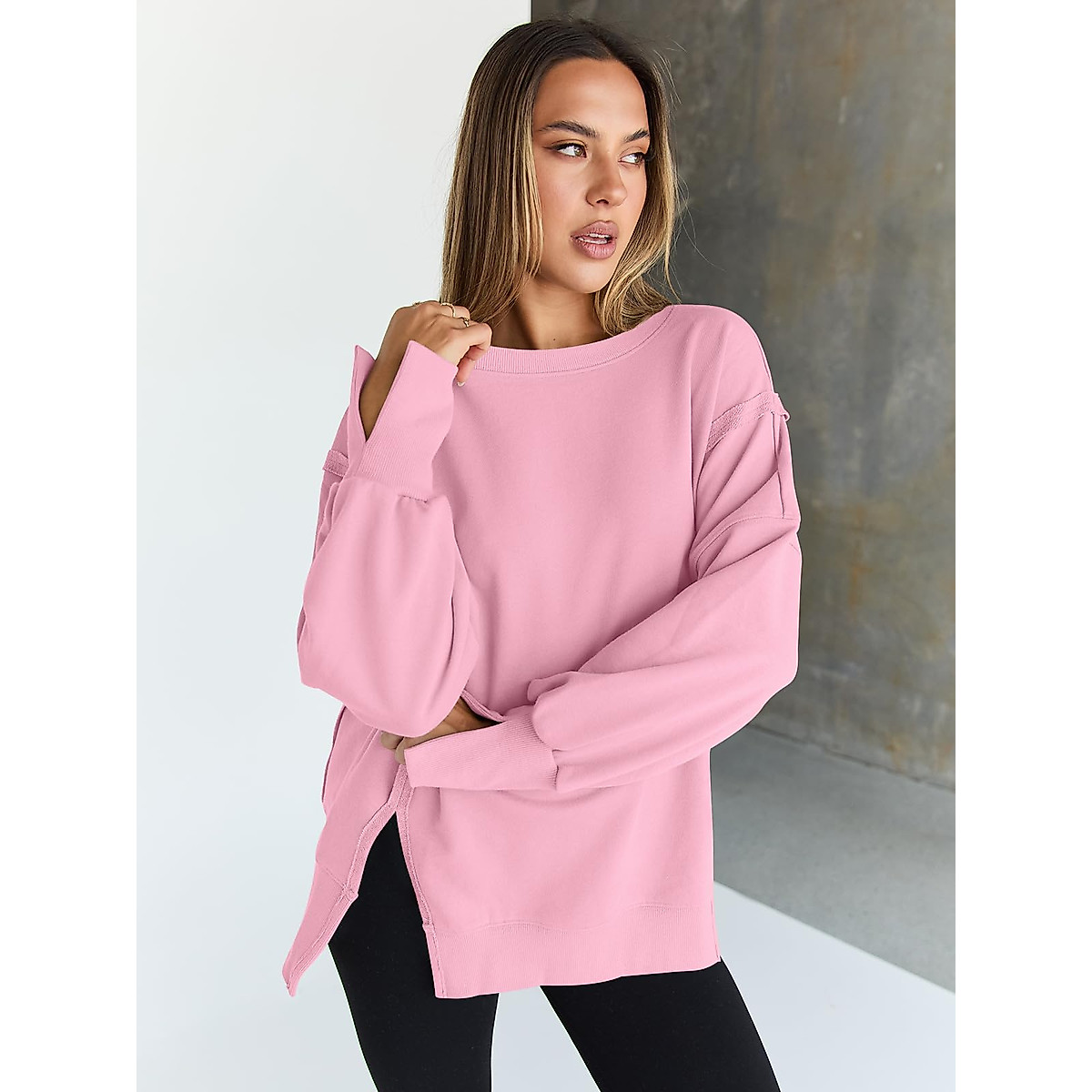 Trendy Queen Womens Oversized Sweatshirts Hoodies Crewneck Shirts Fall Outfits Teen Girls Y2k Winter Clothes Pink L