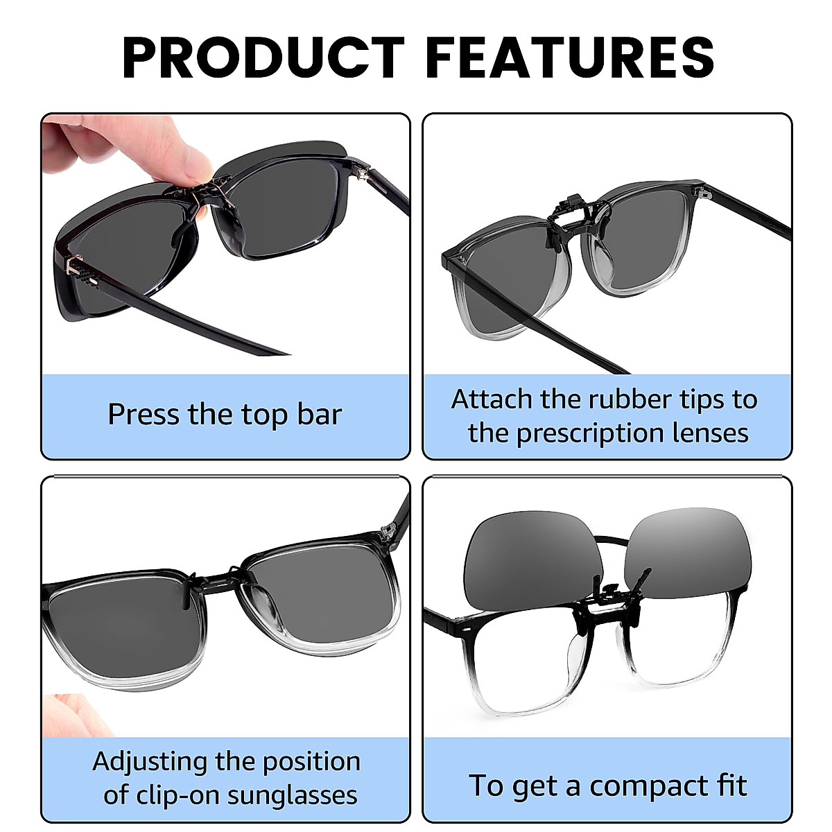 Trysee Clip on Sunglasses Over Prescription Glasses for Men Women Polarized Flip Up for Eyeglasses Anti Glare TS309