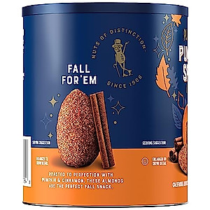PLANTERS Fall Edition Pumpkin Spice Almonds, Pumpkin Spice Snacks, Cooking & Baking Nuts & Seeds, Flavored Almonds, Seasonal Nuts, Fall Party Snacks, Plant-Based Protein, 15.25 oz Canister